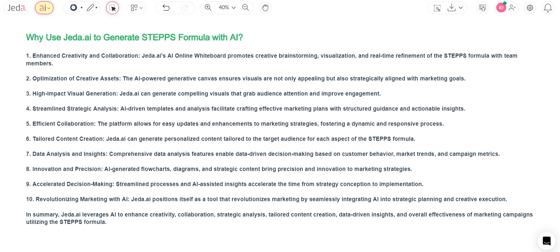 Generate STEPPS Formula with AI Using Jeda.ai's Generative AI Canvas